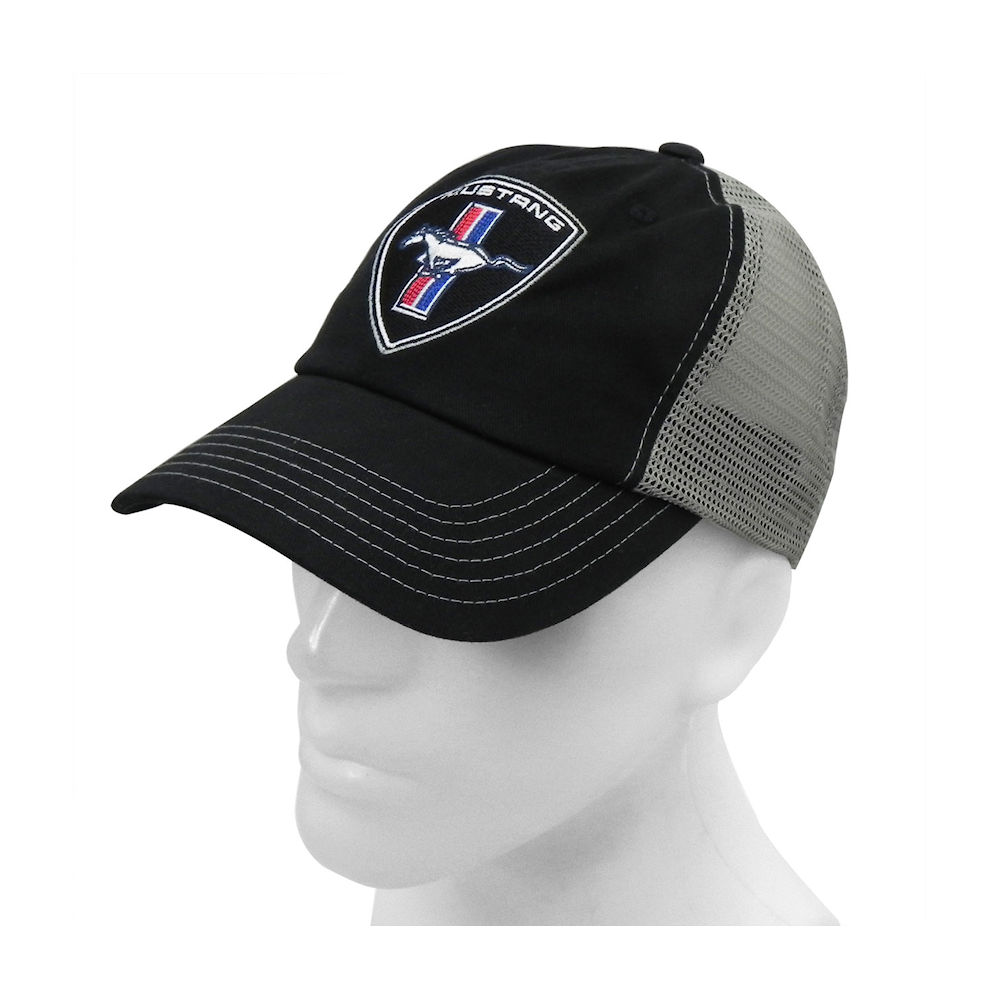 Black Ford Mustang Tribar Crest Logo Mesh Baseball Cap