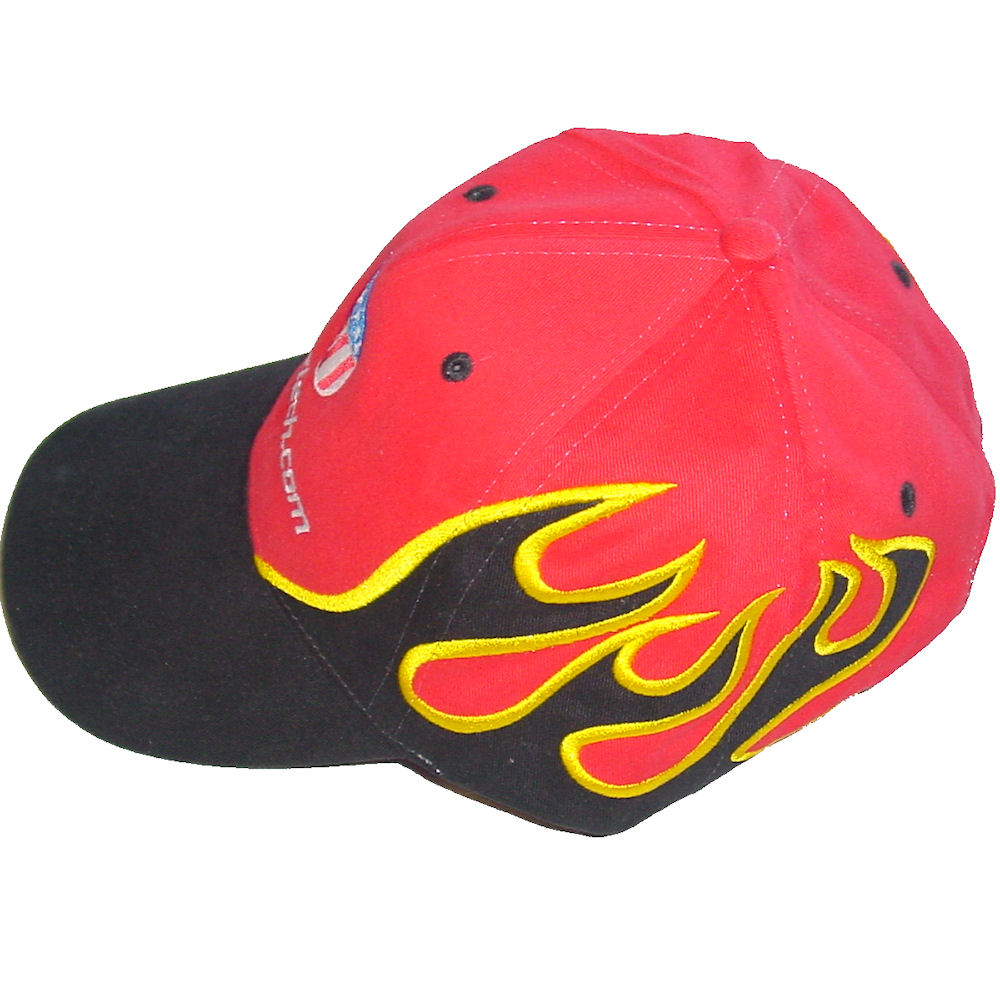 Rote MaxxTech Performance Baseball-Kappe mit Flammen