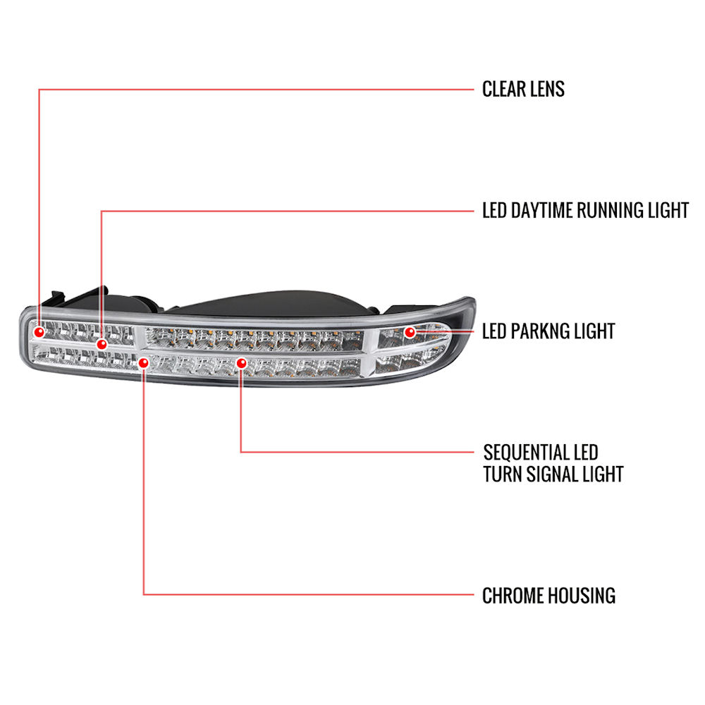 Chrome LED Parking Signal Lights for 1999-2006 GMC Sierra and Yukon