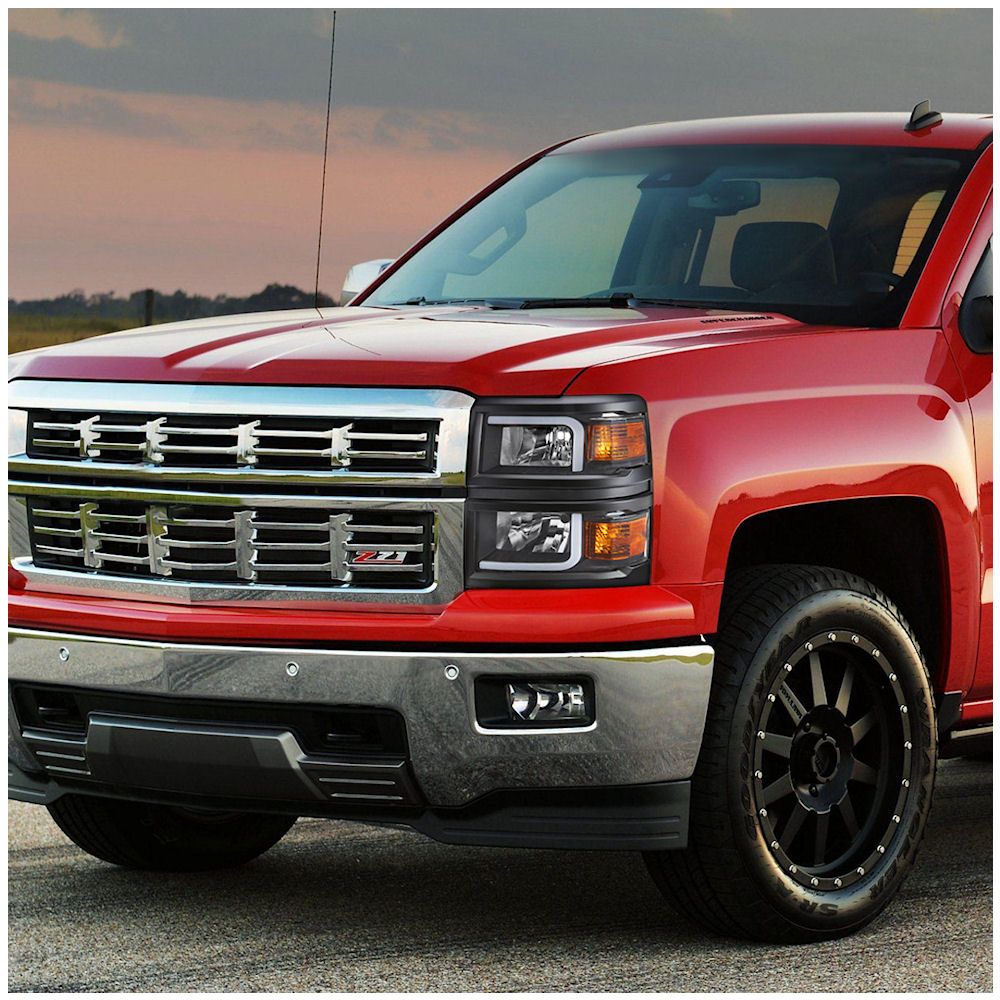 Black Projector Headlights with LED Bars for 2014-2015 Chevrolet Silverado