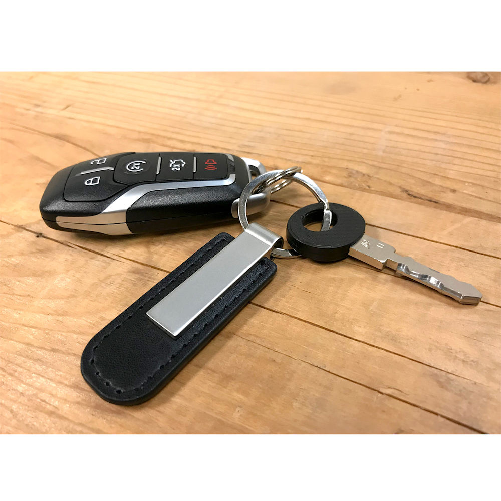 Black PU Leather Silver Ring Key Chain with Raptor Logo