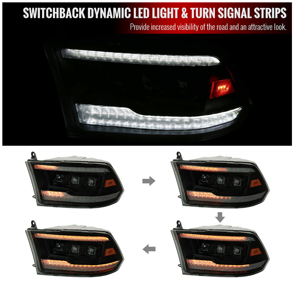 Schwarze Full-LED Scheinwerfer LH/RH für 2009-2018 Dodge RAM Trucks
