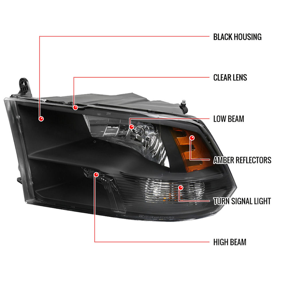 Schwarze Halogen-Scheinwerfer LH/RH für 2009-2018 Dodge RAM Trucks