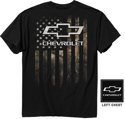 Schwarzes Chevrolet Camo Flag T-Shirt von Chevymall in Größe L